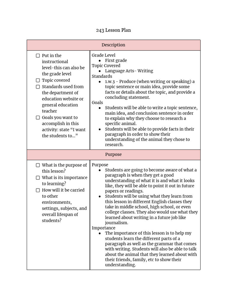 243 lesson plan | PDF | Learning | Lesson Plan