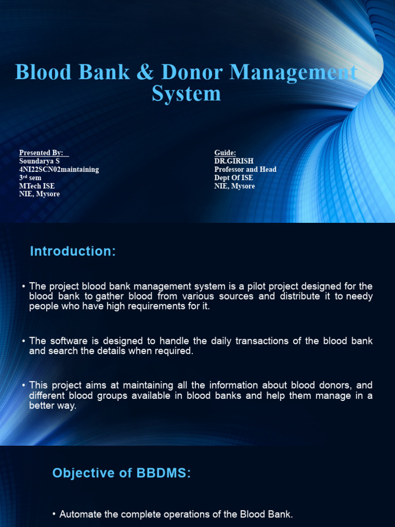 Blood Bank Management System Overview | PDF | Blood Donation | World ...