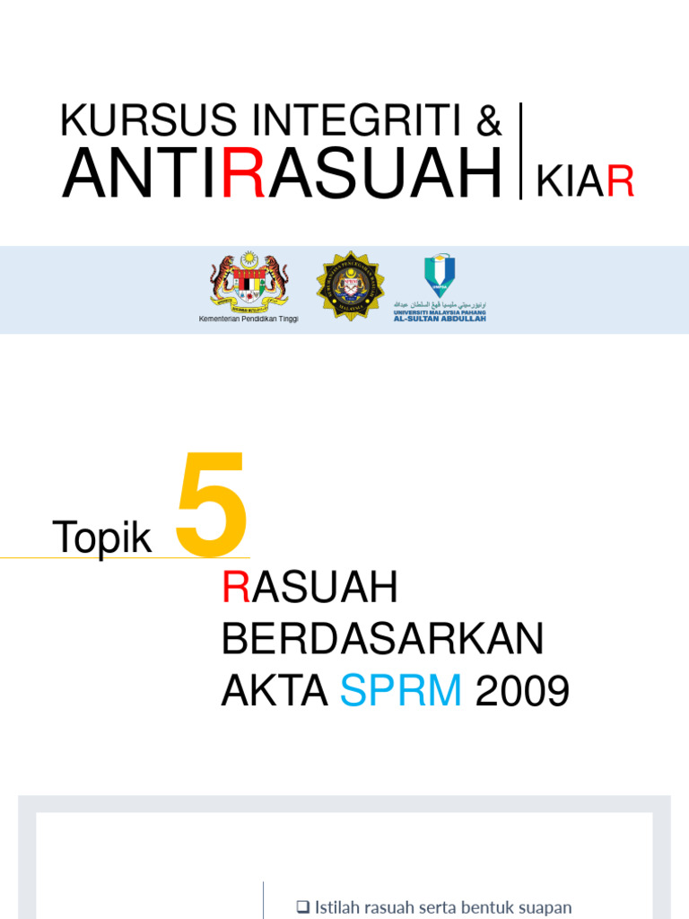 Modul Kiar 2023 - 5 Rasuah Berdasarkan Akta SPRM 2009 | PDF