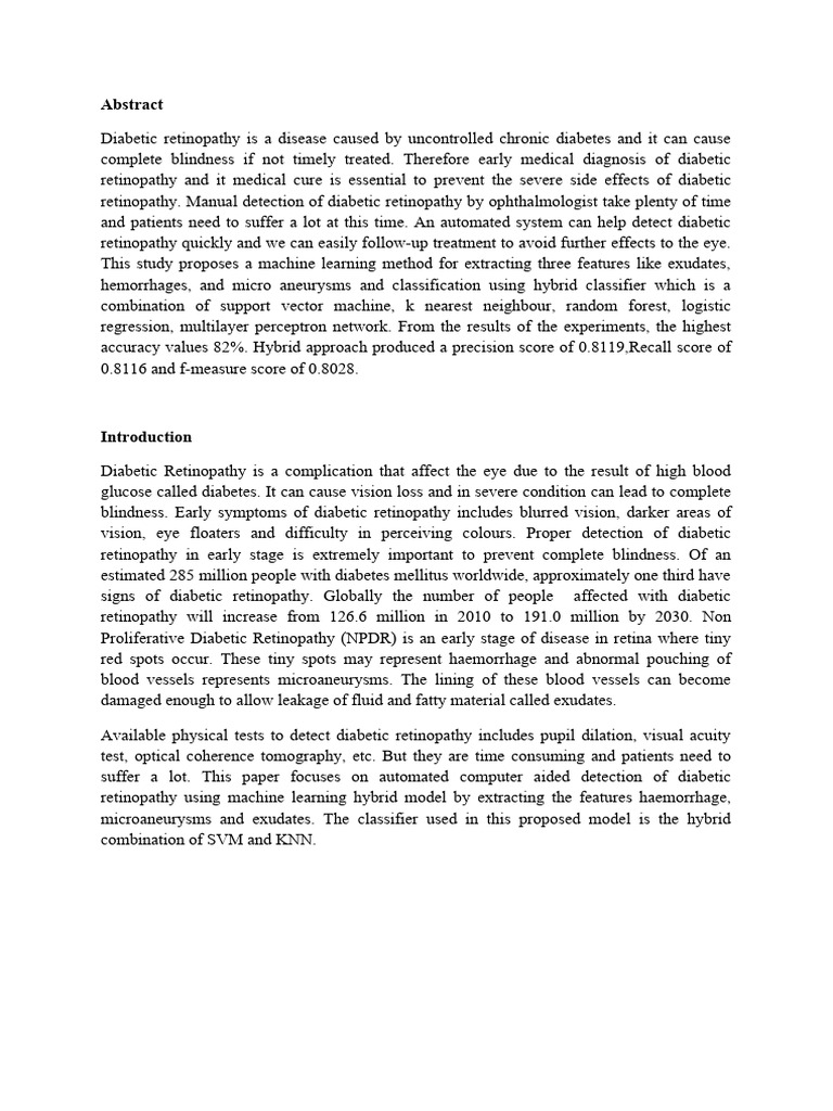 Diabetic Retinopathy Detection Using Machine Learning Pdf Support Vector Machine Machine