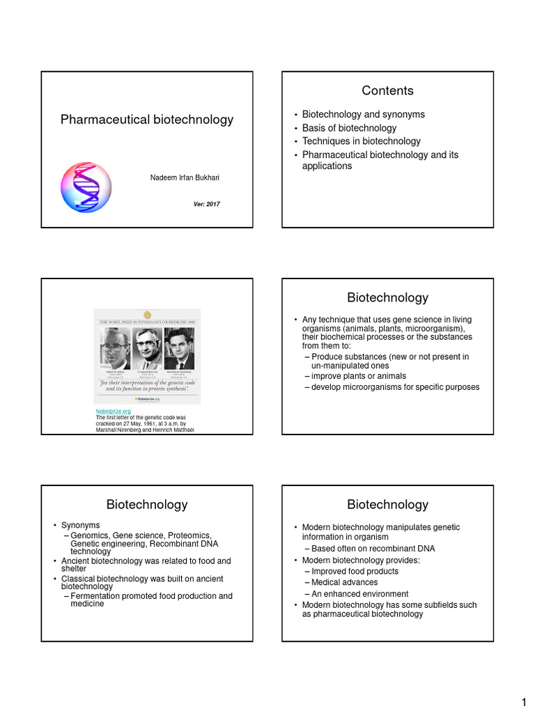 Biotechnology Lecture 1 | PDF | Plasmid | Dna