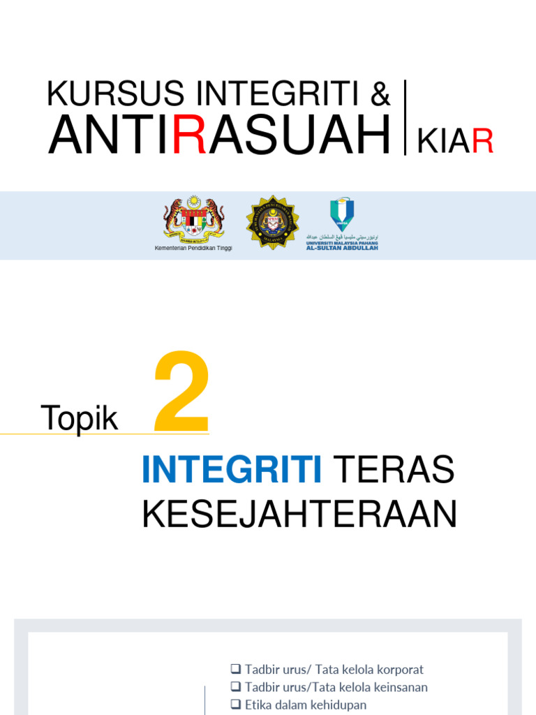 Modul Kiar 2023 - 2 Integriti Teras Kesejahteraan | PDF
