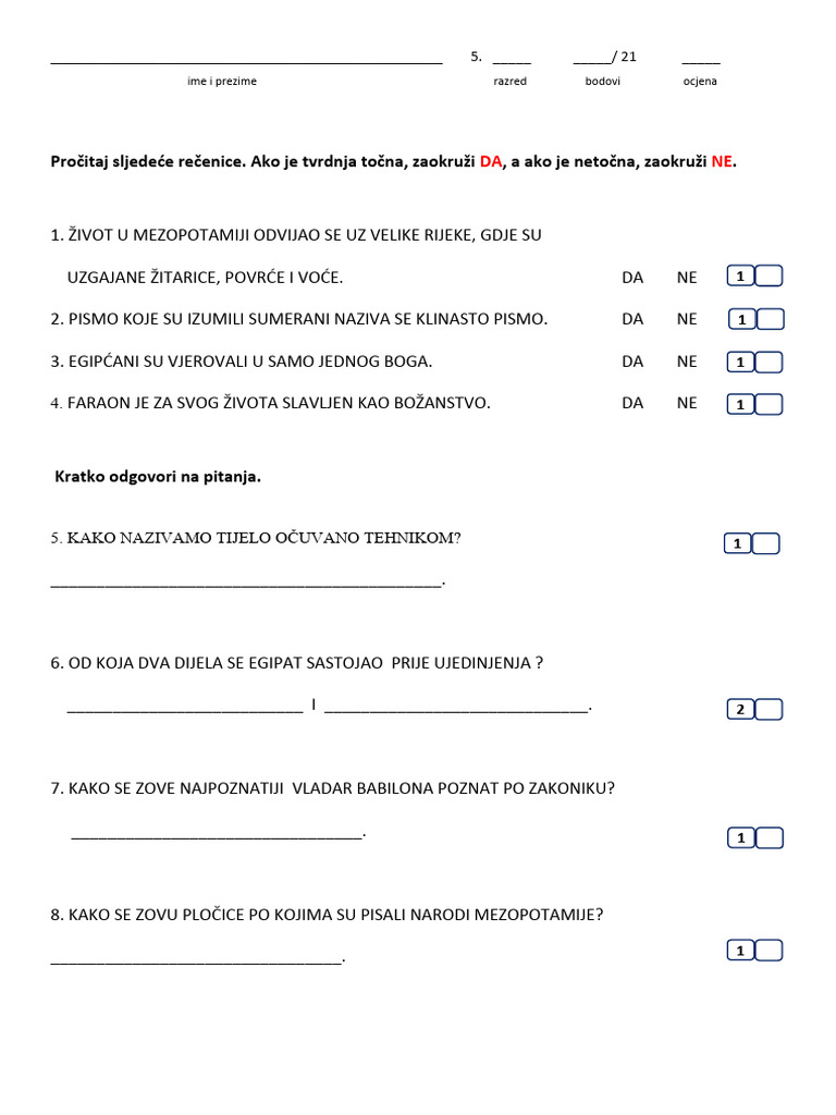 2. Pisana provjera 5. raz.- PRILAGOĐENI | PDF
