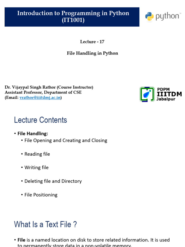 Lec 17. File Handling | PDF | Computer File | Filename Lec 17. File Handling | PDF | Computer File | Filename