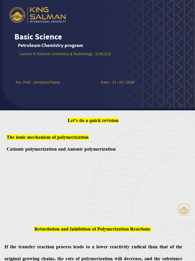 Polymers-CHE312 Lec4 | PDF | Polymerization | Chemical Reactions