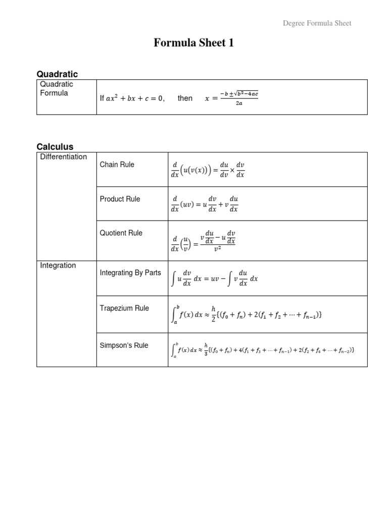 Degree Formula Sheet | PDF | Complex Analysis | Mathematical Relations