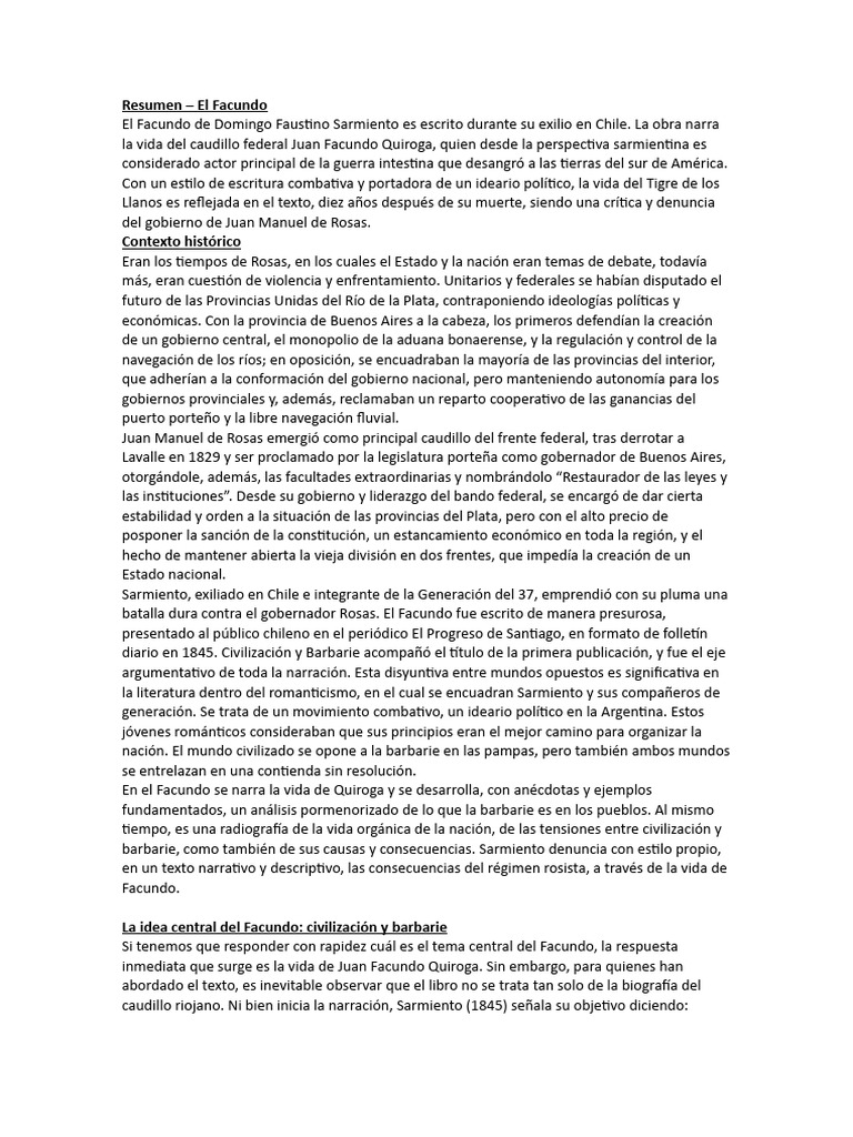 Resumen El Facundo | PDF | Analogía