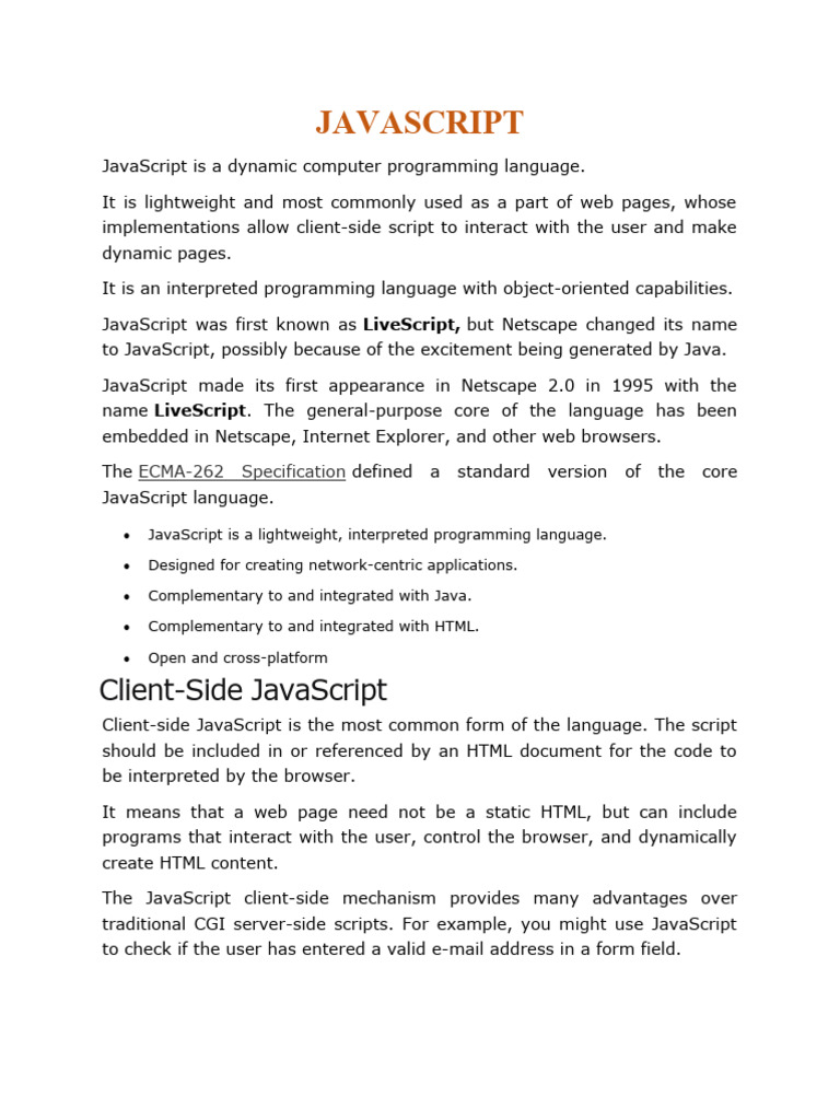 Basics of JavaScript | PDF | Dynamic Web Page | Java Script Basics of JavaScript | PDF | Dynamic Web Page | Java Script