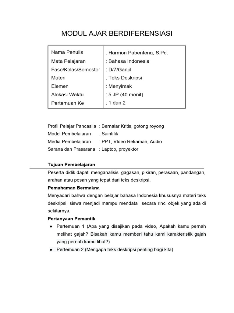 Modul Ajar Berdiferensiasi Bab 1 | PDF