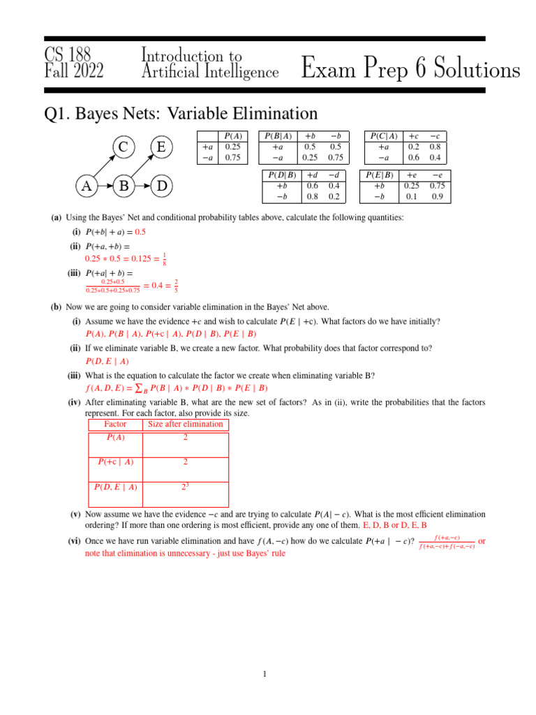 Bayes Nets - Variable Elimination | PDF | Bayesian Network | Graph Theory