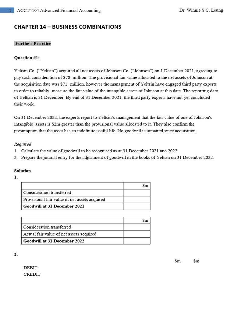 Chapter 14 Further Practice (Student Copy) | PDF | Goodwill (Accounting ...