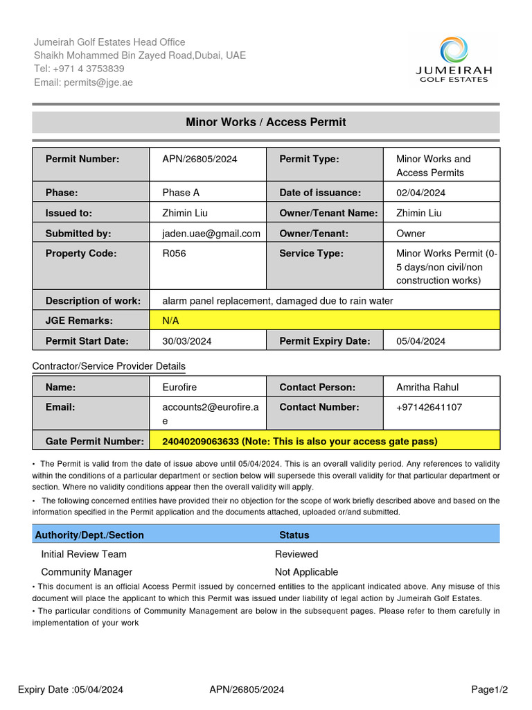 Minor Works and Access Permits-APN_26805_2024 | PDF | United Arab Emirates