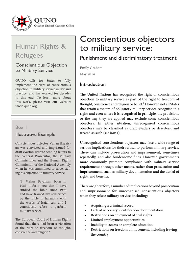 QUNO Publication - Concientious Objection Punishment & Discrim. Treatment | PDF | Conscientious ...