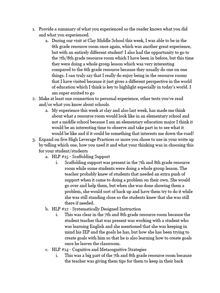 Clay Middle School Write Up 3 | PDF | Classroom | Behavioural Sciences