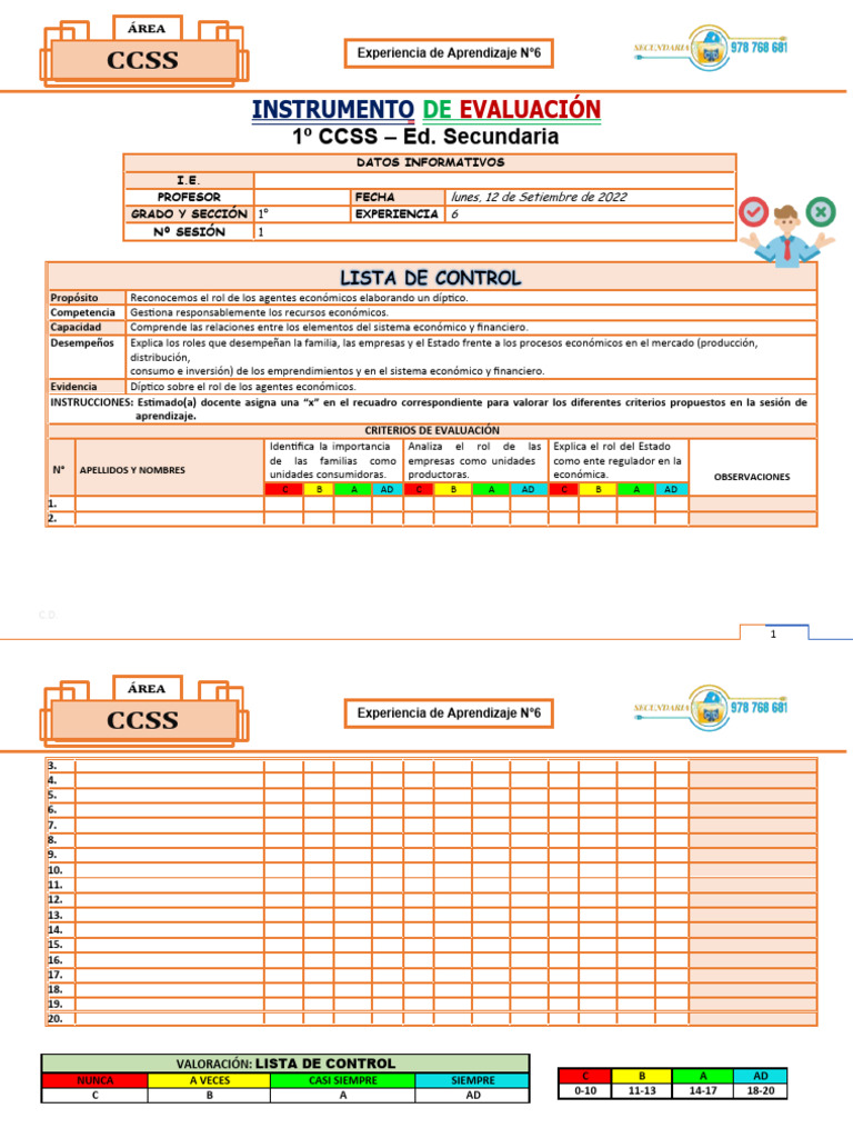 1° Instrumento de Evaluacion-Eda6 - Sesión 1-CCSS | PDF | Sistema económico | Maestros