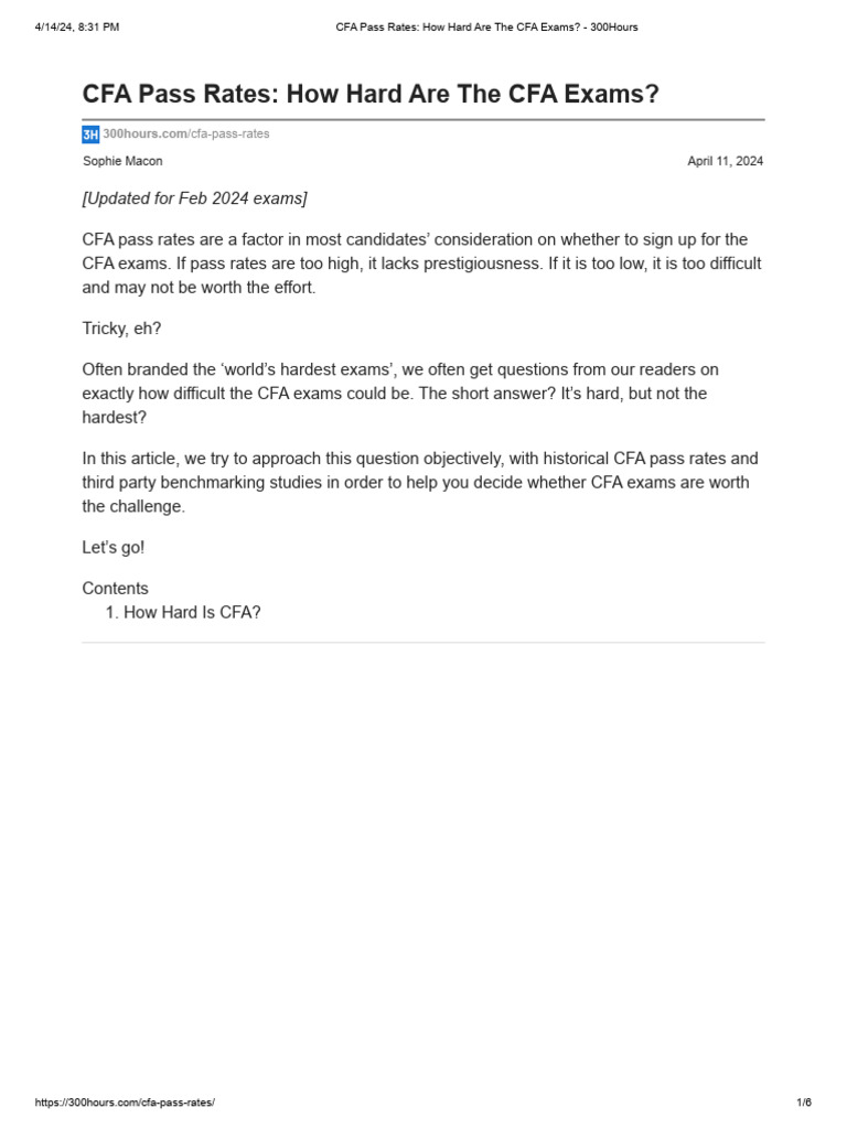 CFA Pass Rates How Hard Are The CFA Exams | PDF