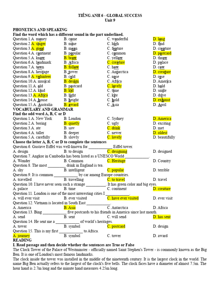 Unit 9: Phonetics and Grammar Exercises | PDF