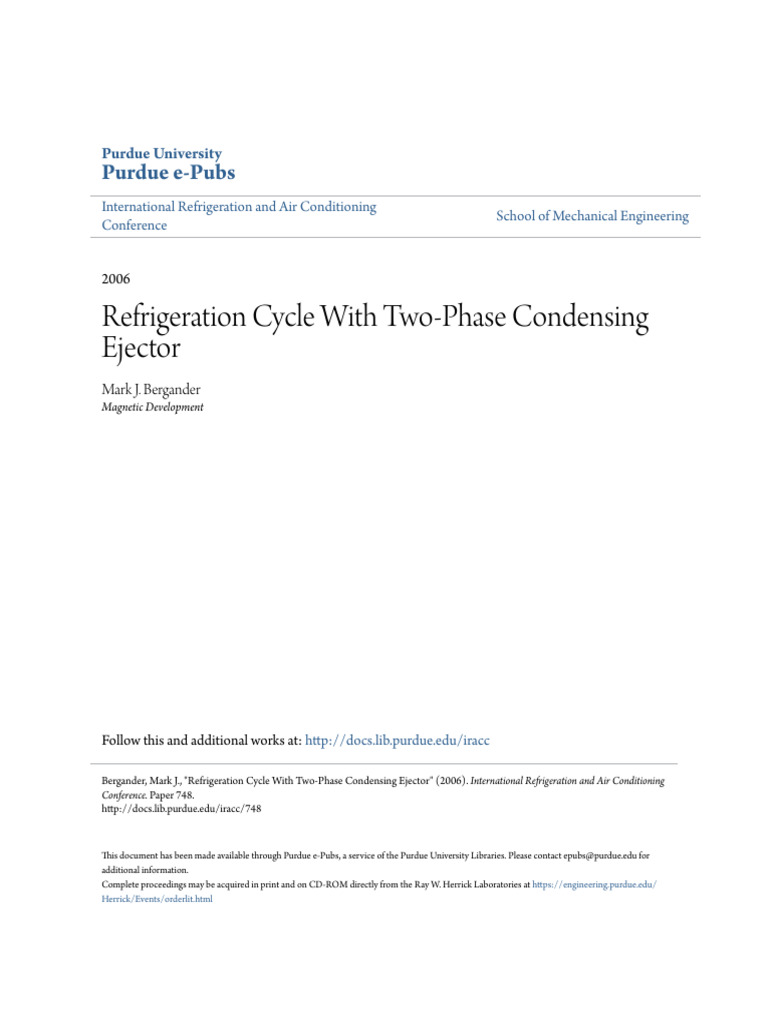 Refrigeration Cycle With Two-Phase Condensing Ejector | PDF | Liquids | Fluid Dynamics