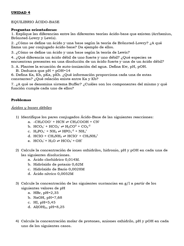 Equilibrio Ácido-Base | Descargar gratis PDF | Ácido | Constante de disociación ácida