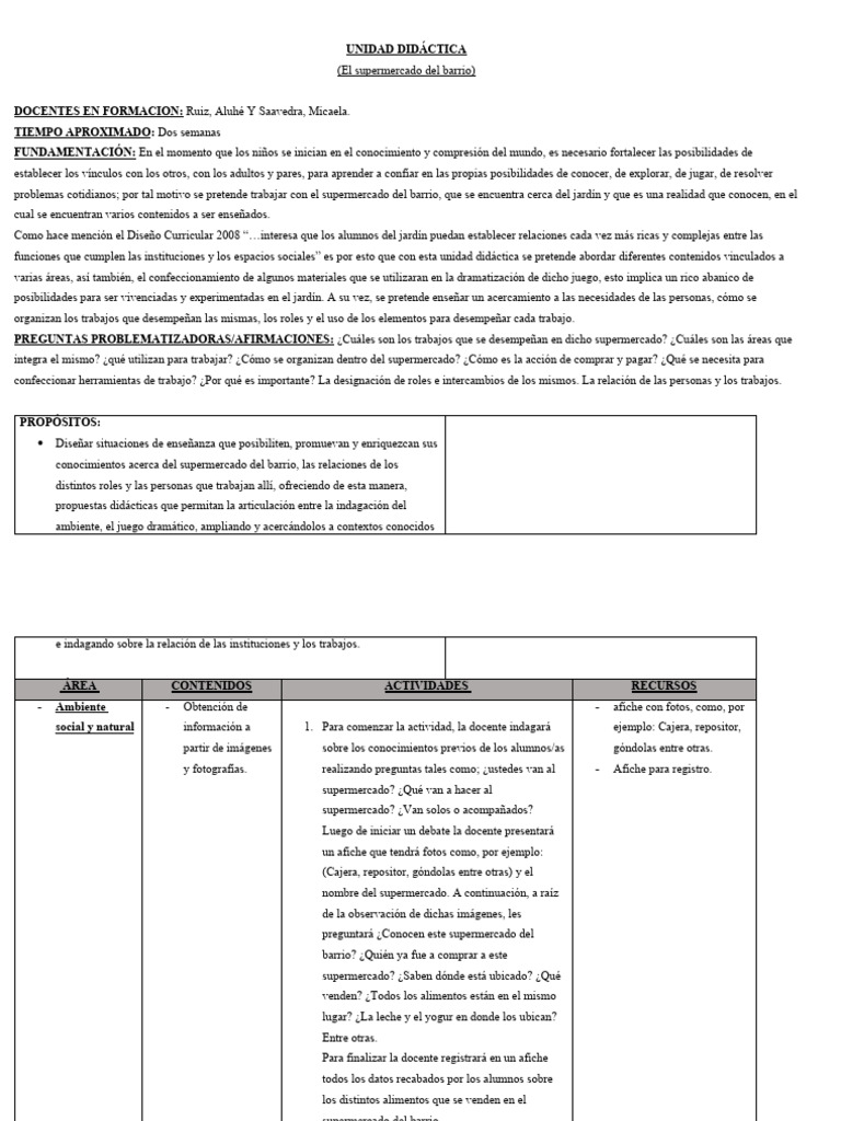 Unidad Didáctica El Supermercado | PDF | Supermercado | Enseñando