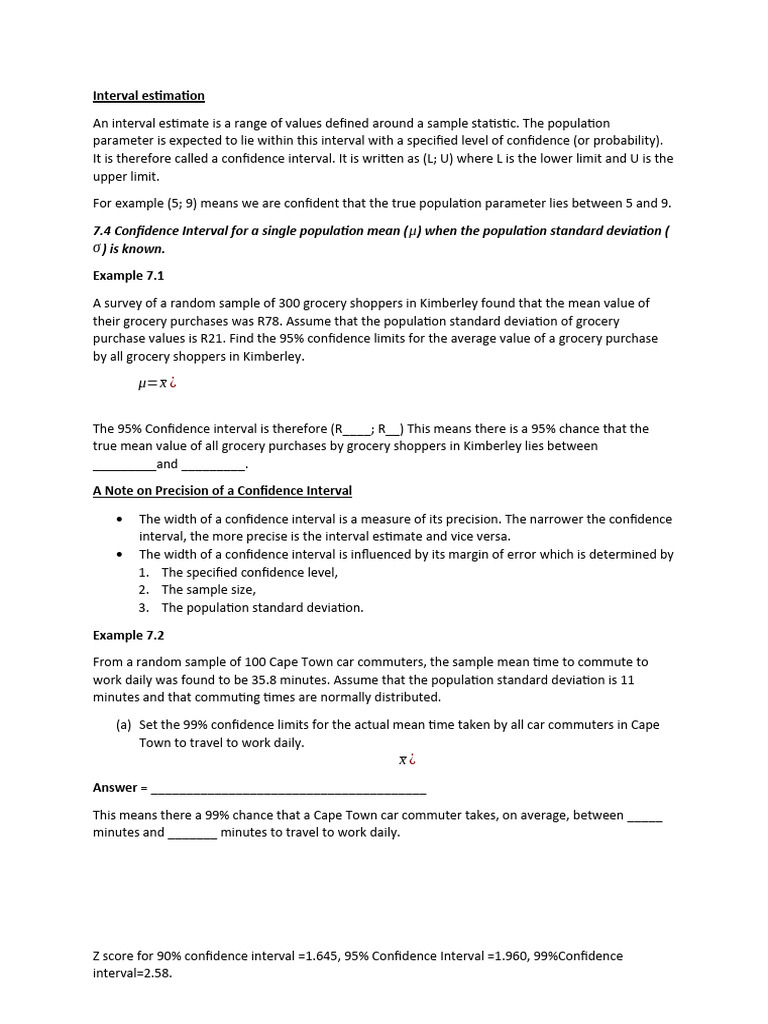 Interval Estimation | PDF | Confidence Interval | Standard Deviation
