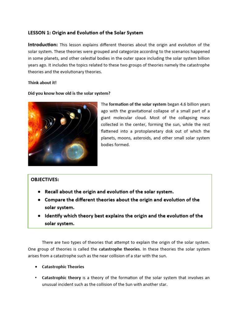 Lesson 1 - Origin and Evolution of The Solar System | PDF | Solar ...