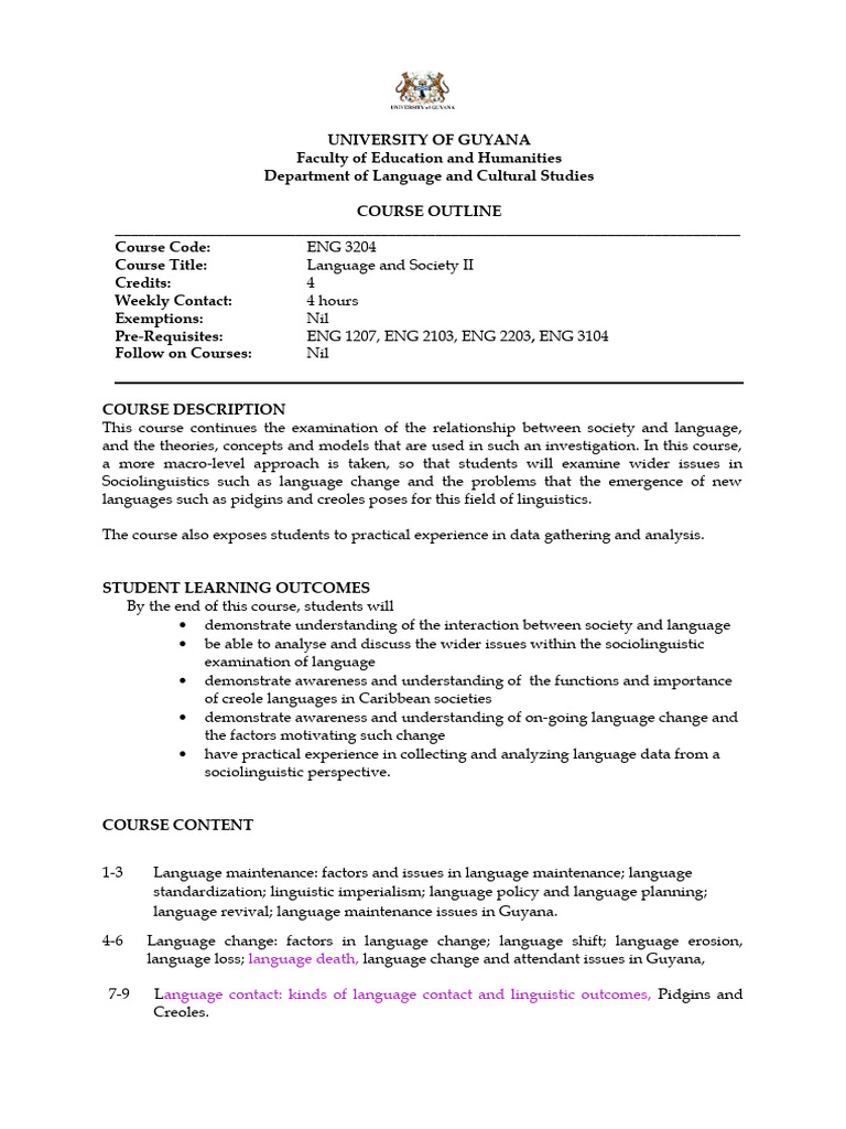 Language and Society II Course Outline | PDF | Methodology | Linguistics