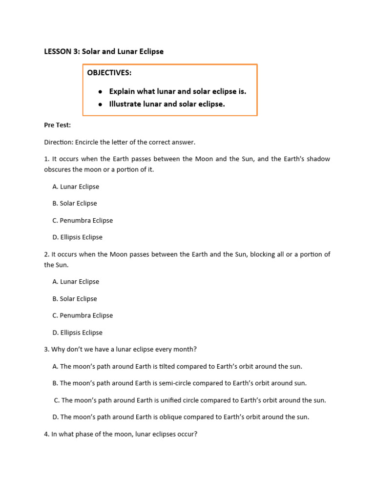 Lesson 3 - Solar and Lunar Eclipse | PDF | Solar Eclipse | Moon