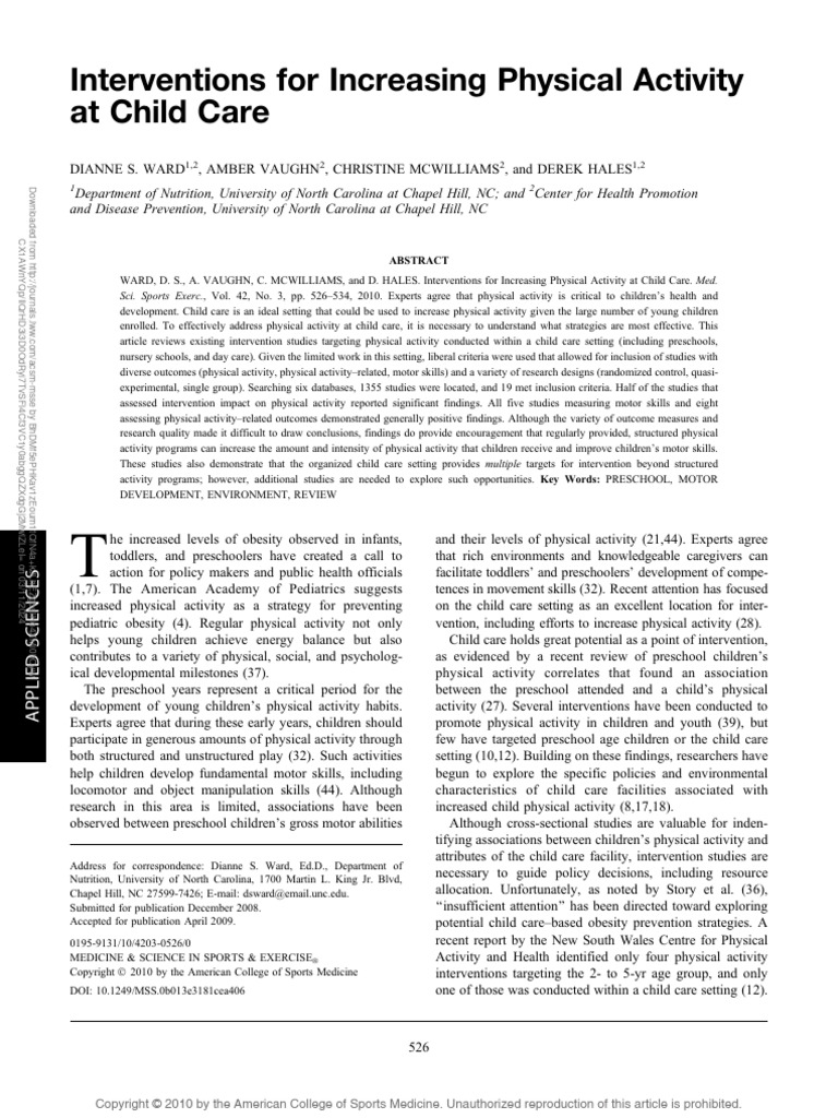 Interventions For Increasing Physical Activity At.18 | PDF | Preschool | Child Care