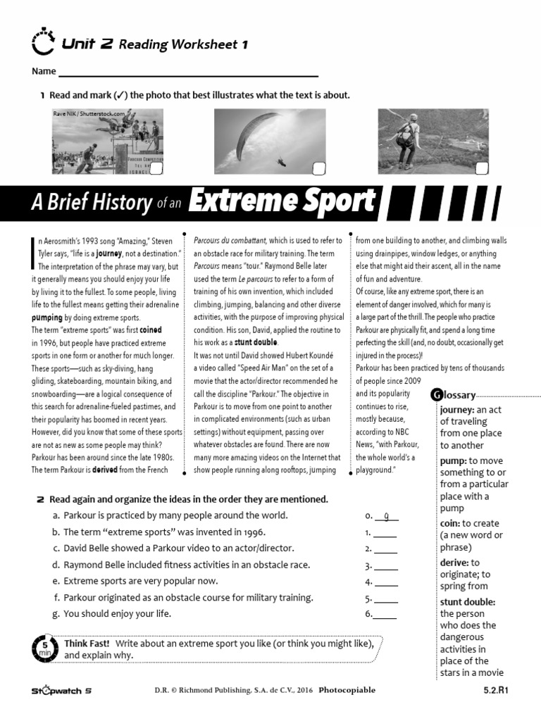 Stopwatch 5 Unit 2 Reading 1 (5.2.R1) | PDF | Outdoor Recreation ...