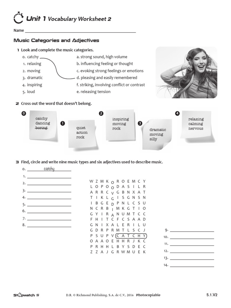 Stopwatch 5 Unit 1 Vocabulary 2 (5.1.V2) | PDF | Psychology | Emotions