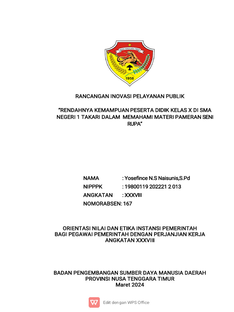 Acc - Proposal Inovasi Yosefince Naisunis | PDF