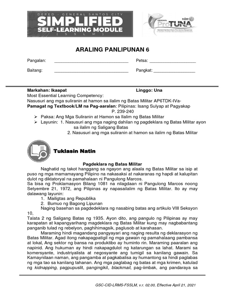 AP6-Q4 - Week 1 | PDF