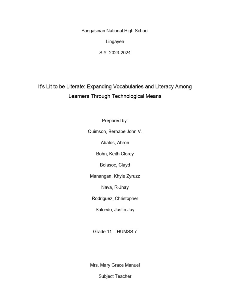 Concept Paper Eapp | Download Free PDF | Literacy | Adolescence