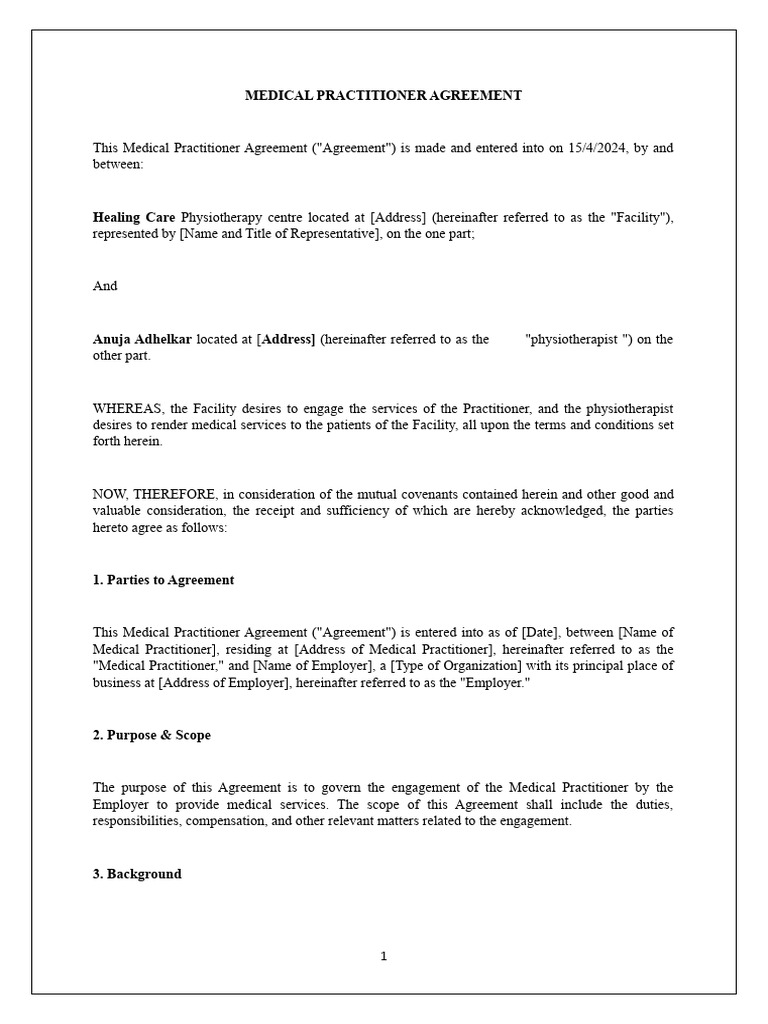 Medical Practitioner Agreement Template | PDF | Arbitration | Business Law