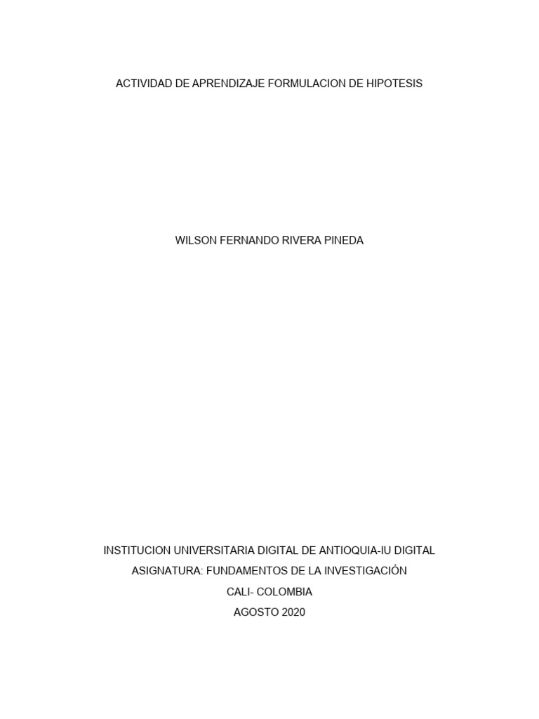Actividad de Aprendizaje Formulacion de Hipotesis | PDF