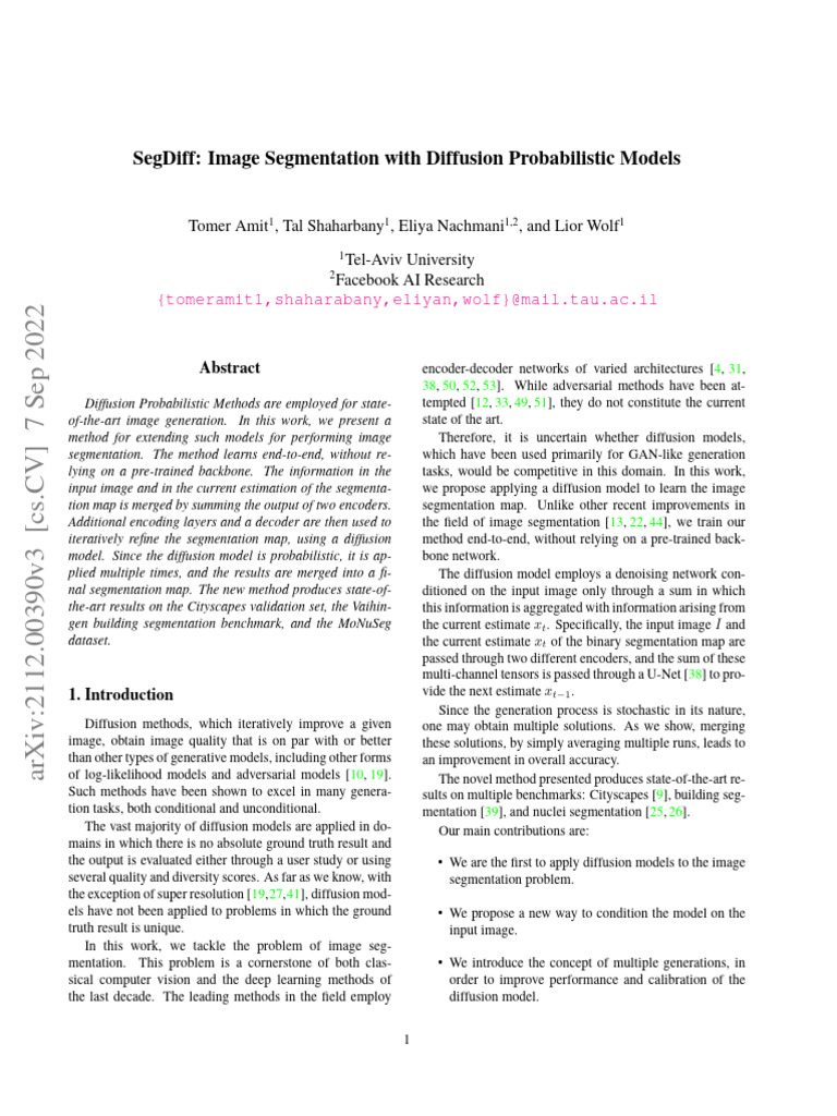 Diffusion Models for Image Segmentation | PDF | Image Segmentation | Artificial Intelligence