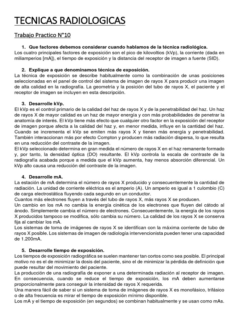TP10 Tecnicas Radiologicas | PDF | Rayo X | Radiología