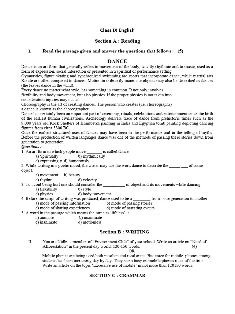 Class IX English | PDF | Dances | Choreography