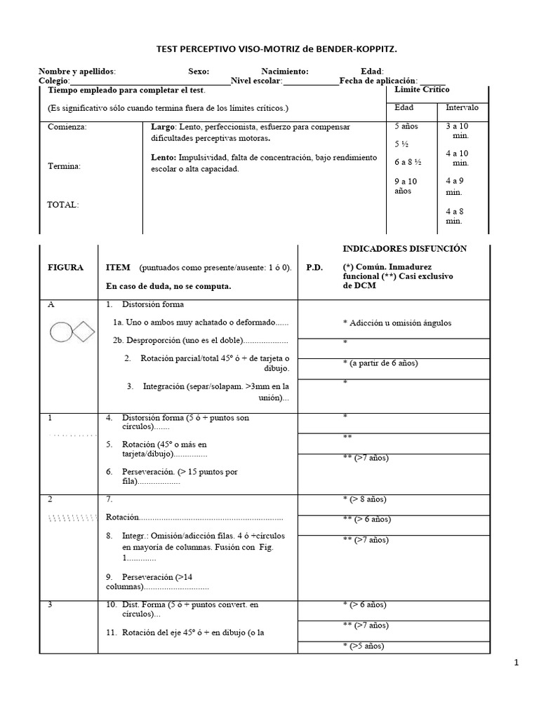 Hoja de Correccion de Bender Koppitz 2023-1 | Descargar gratis PDF ...