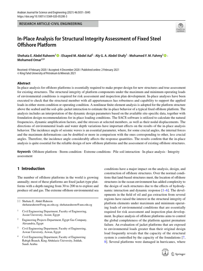 In-Place Analysis For Structural Integrity Assessment of Fixed Steel ...