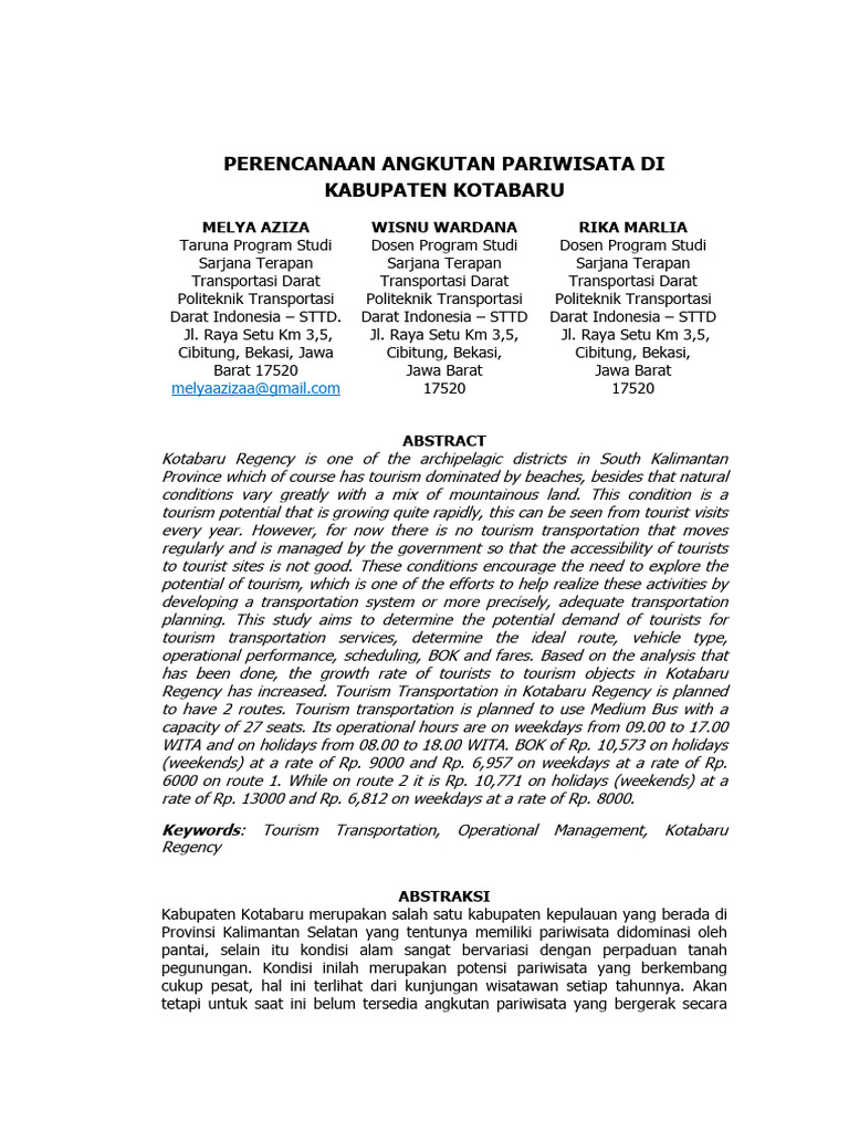 Jurnal Melya Aziza 1801155 | PDF | Economies | Transport