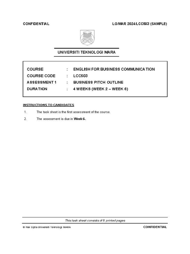 LCC503 - Sample - Business Pitch Outline | PDF