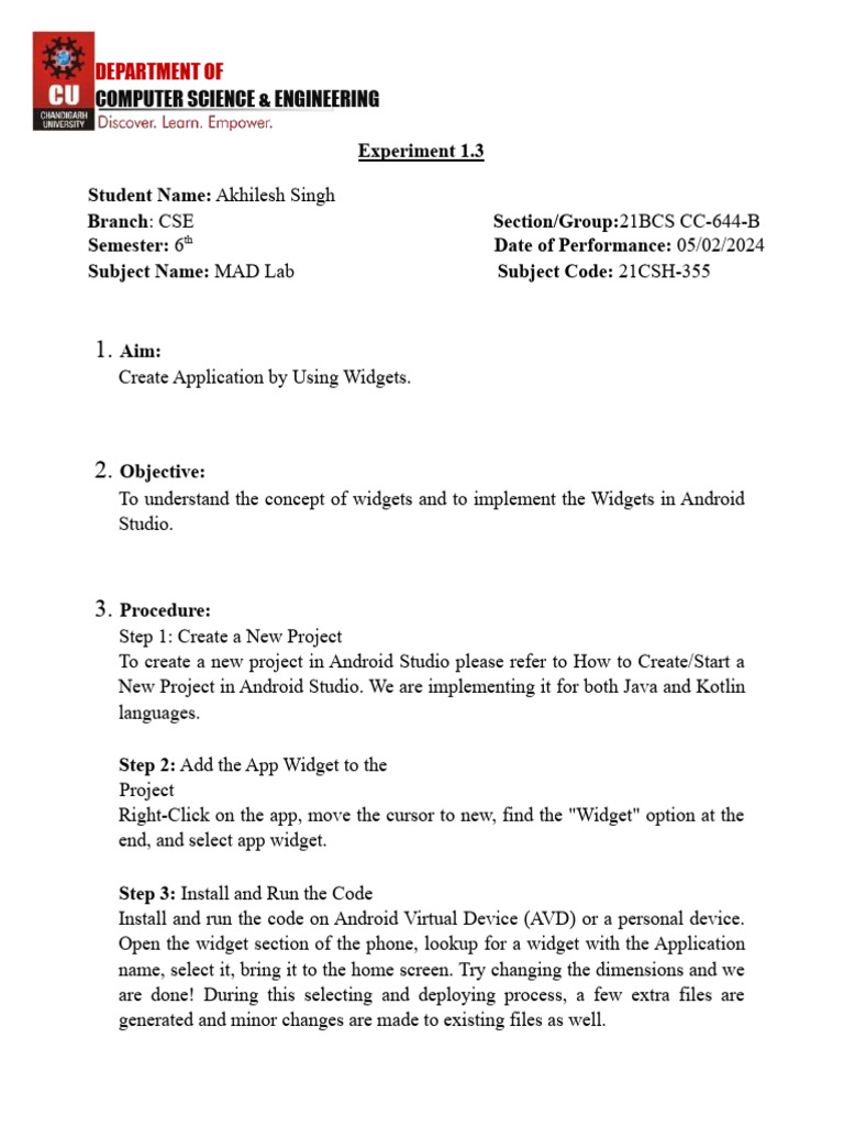 mad exp3 | PDF | Android (Operating System) | Java (Programming Language)