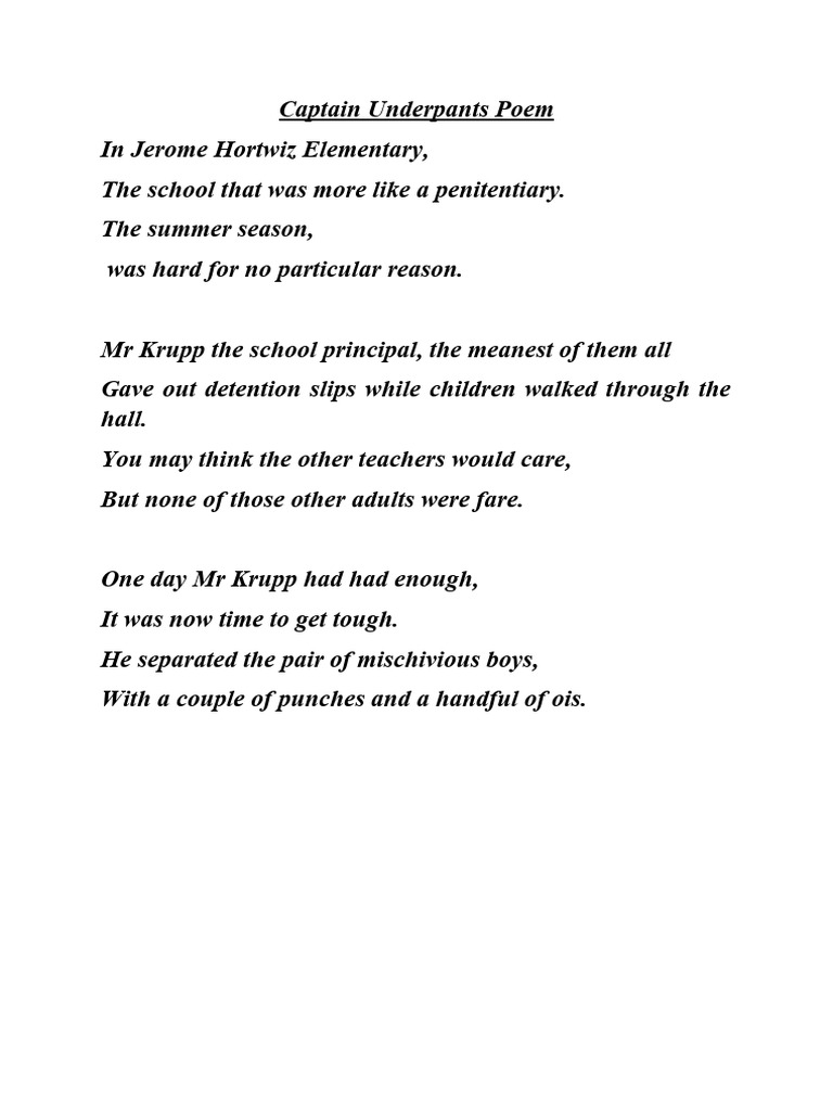 Captain Underpants Detention Poem | PDF