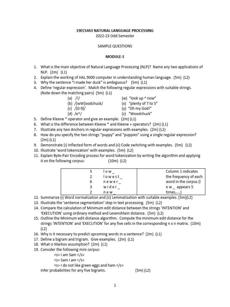 NLP Sample Questions-Stu | PDF | Parsing | Regular Expression