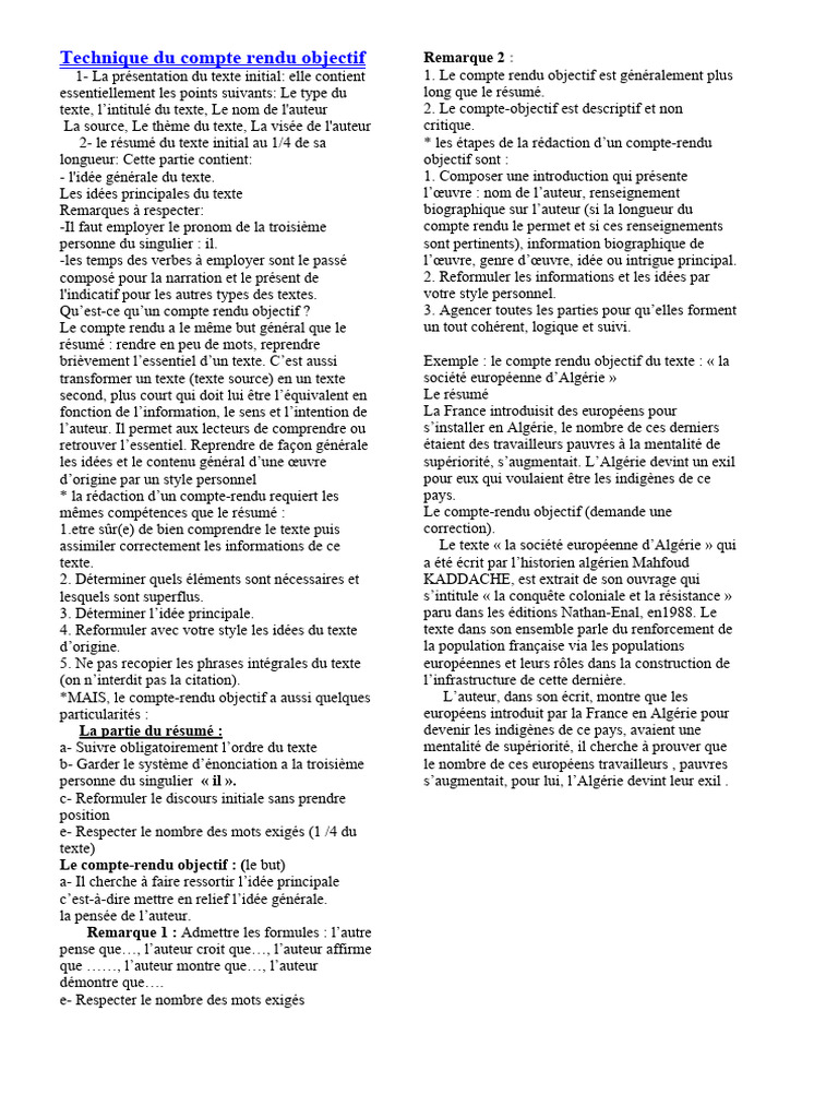 Rédaction d'un compte rendu objectif | PDF | Linguistique