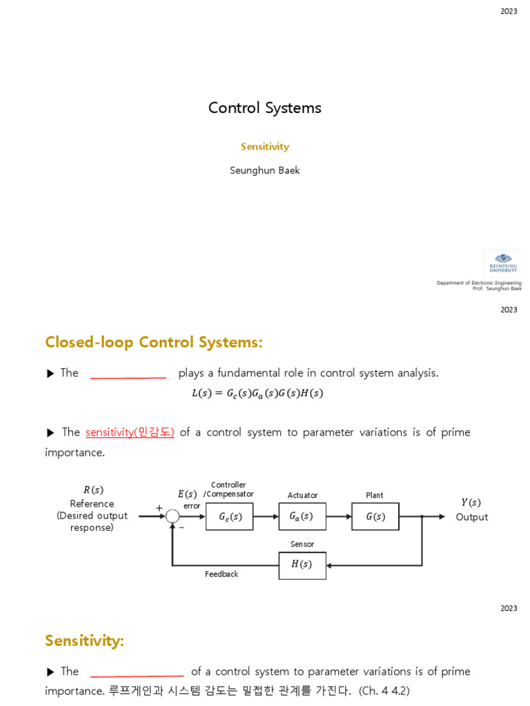 ControlA 08 Sensitivity 2023 | PDF | Control Theory | Electronics