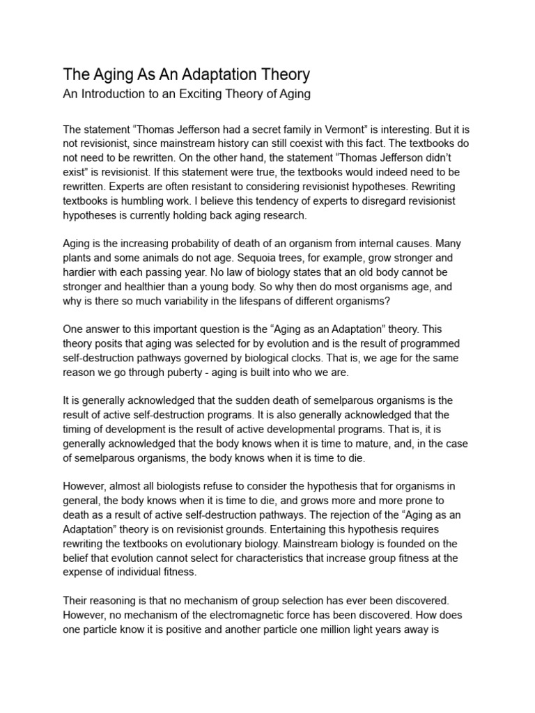 The Aging As An Adaptation Theory - Version 2 | PDF | Ageing | Adaptation