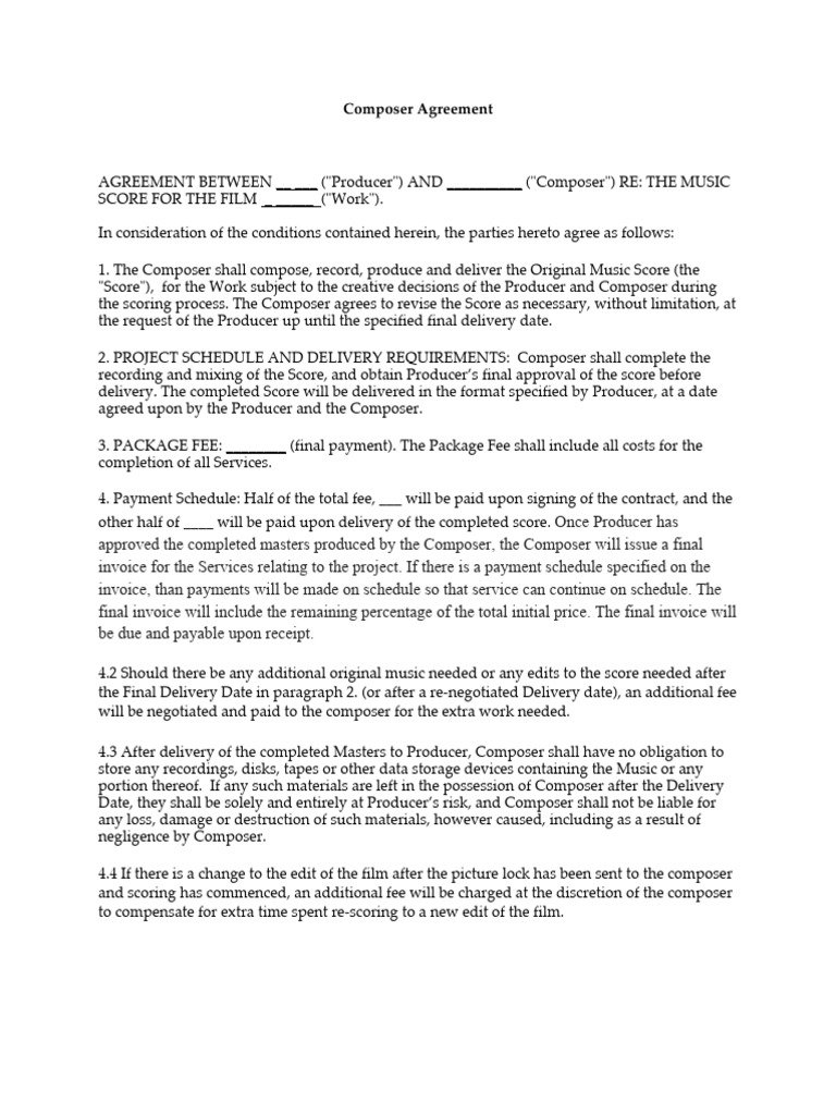 BLANK-Composer-Agreement | PDF | Breach Of Contract | License